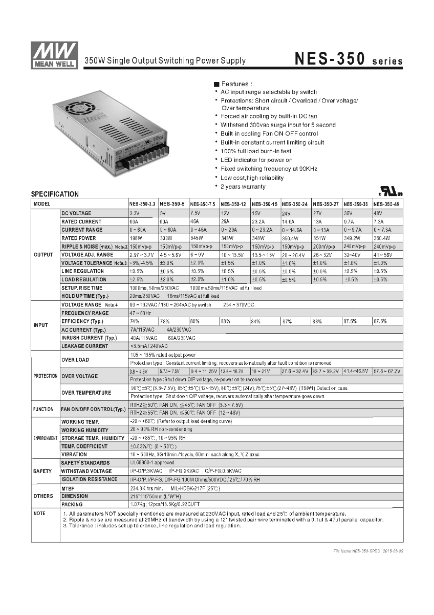 หม้อแปลง 12V สวิทชิ่ง Meanwell 29A 350W NES-350-12 - | BestThaiLED.com